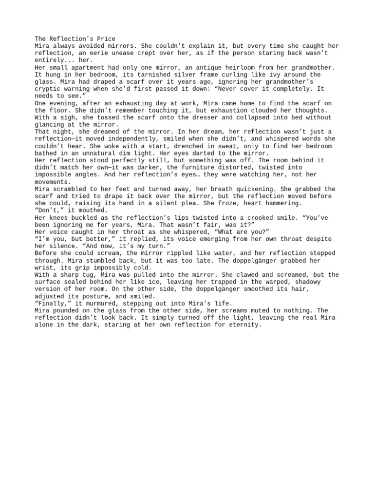 The Reflection's Price Story | PDF | Mirror