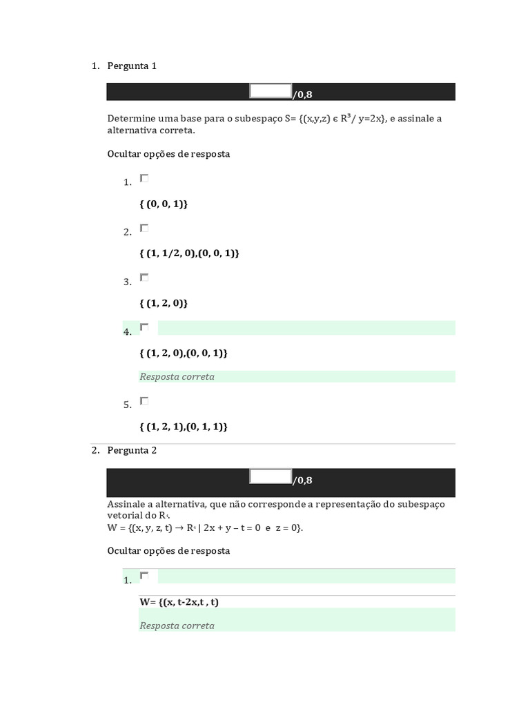 Exercícios de Álgebra Linear e Matrizes | PDF | Celsius | Álgebra abstrata