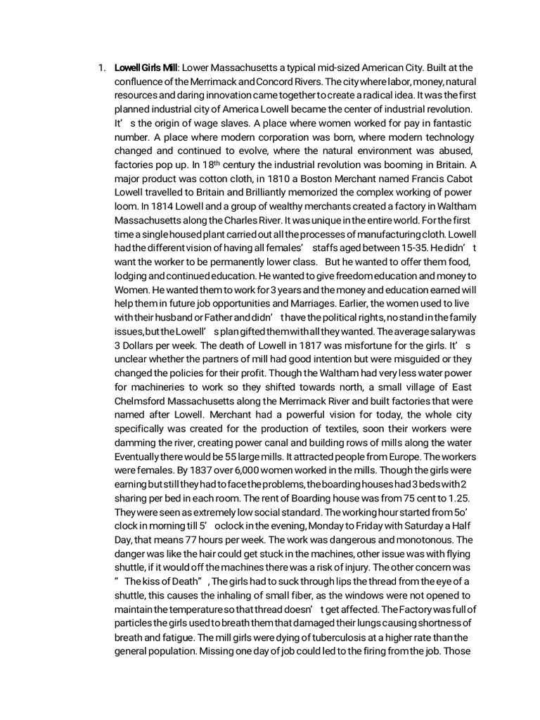 Lowell Mill Girls: Life and Struggles | PDF | Economies | Labor