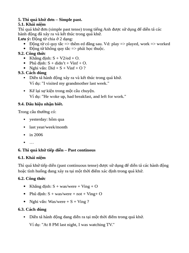 4 Thì Quá Khứ | PDF