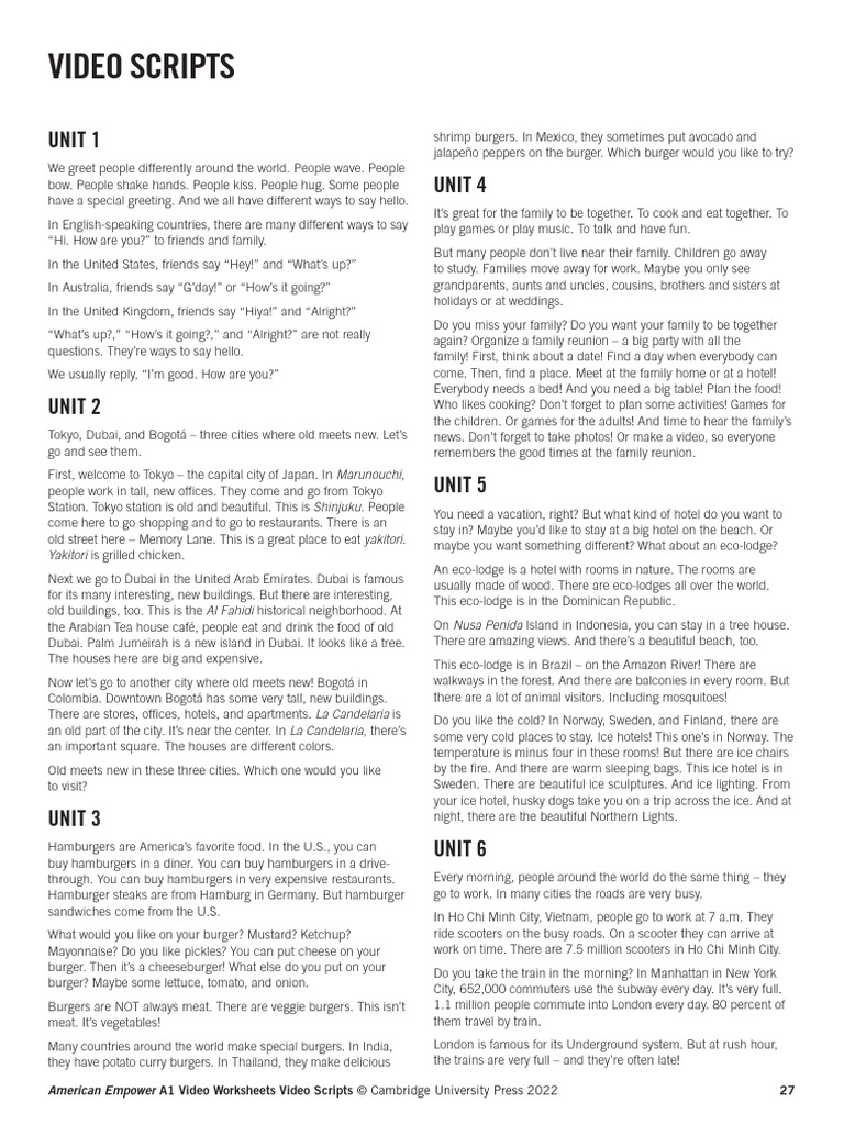 American Empower Starter Video Activty Sheet Scripts | PDF | Hamburgers ...