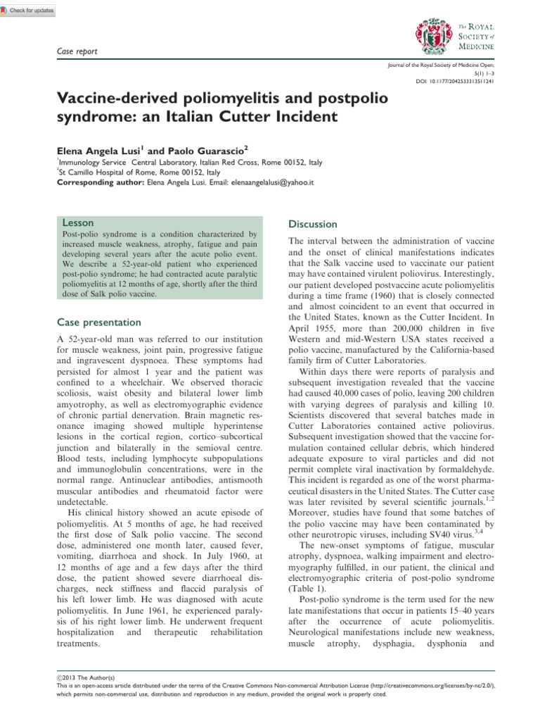 Lusi Guarascio 2014 Vaccine Derived Poliomyelitis and Postpolio ...