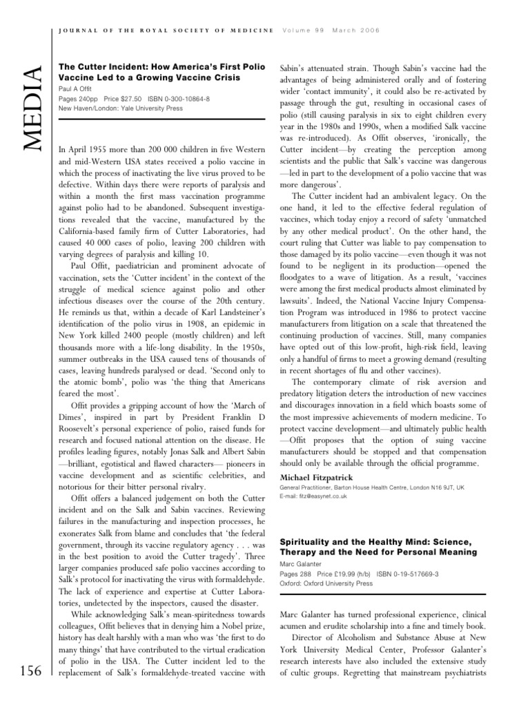 The Cutter Incident | PDF | Vaccines | Health Sciences