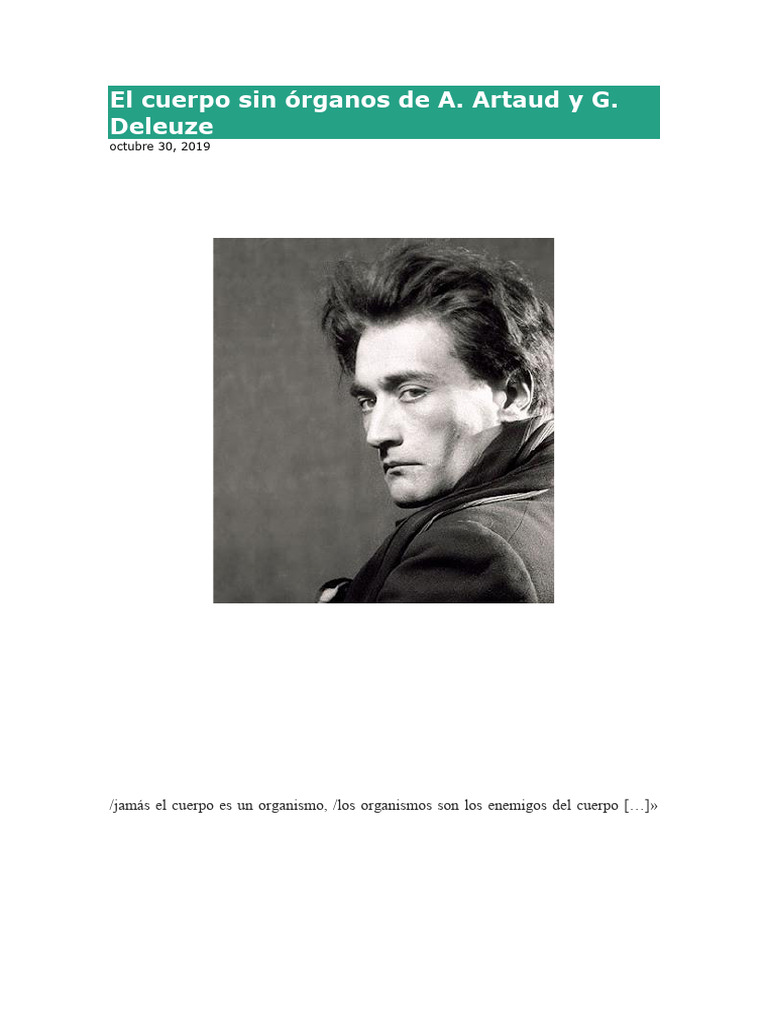 El cuerpo sin órganos: Artaud y Deleuze | PDF | Realidad | Gilles Deleuze