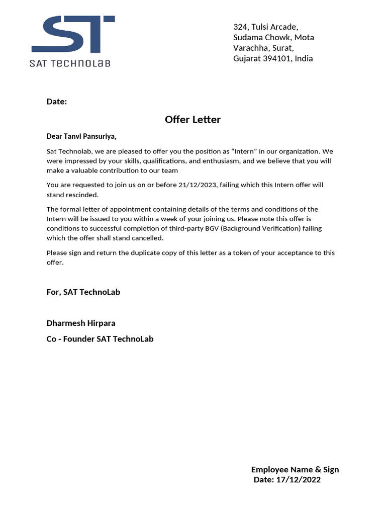 Tanvi Offerletter | PDF