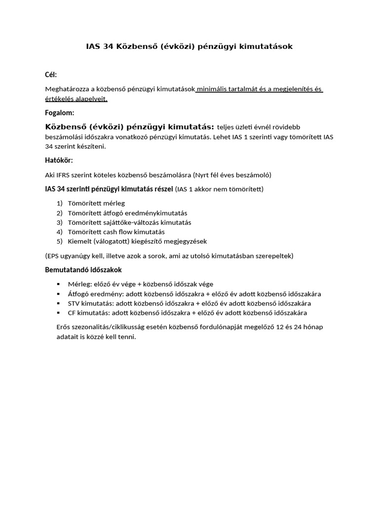 IAS 34 Közbenső Pénzügyi Kimutatás | PDF