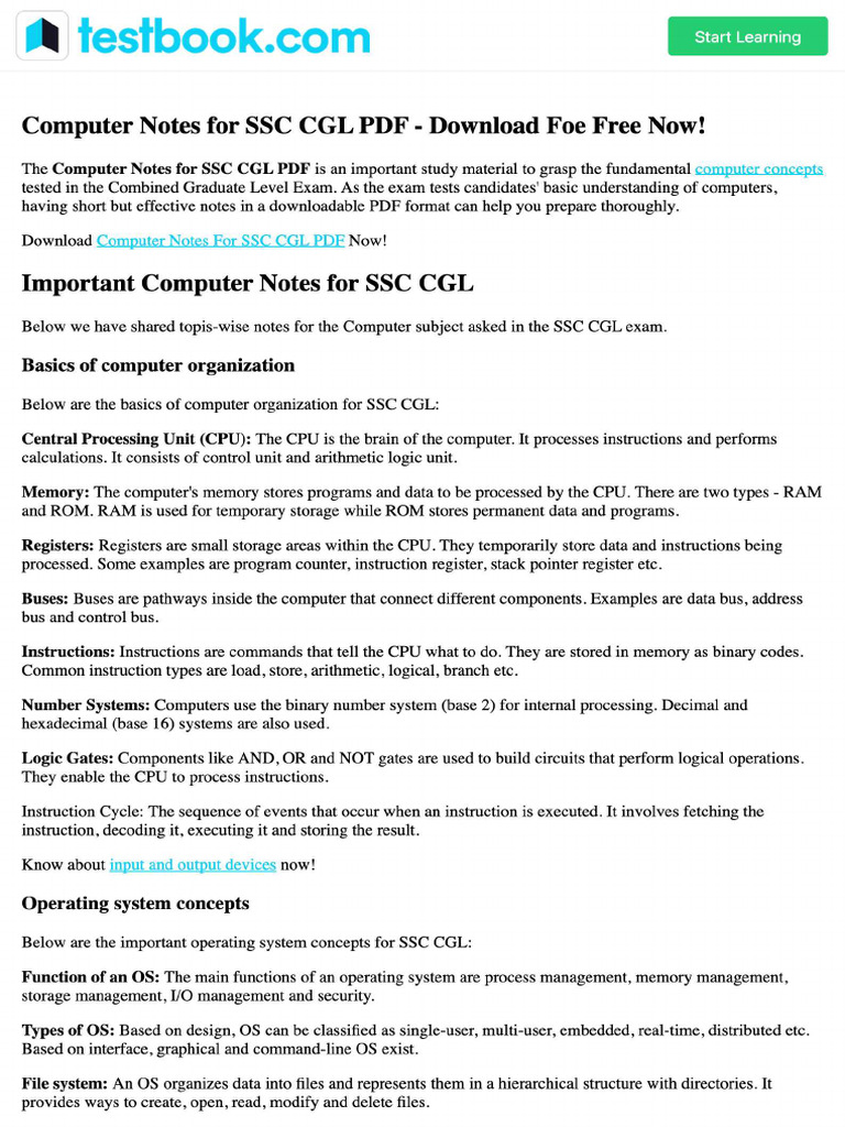 Computer Notes For SSC CGL PDF - Download Foe Free Now! | PDF