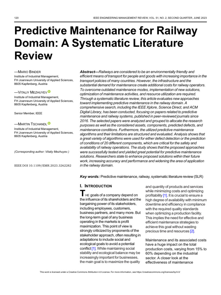 Predictive Maintenance For Railway Domain A Systematic Literature ...