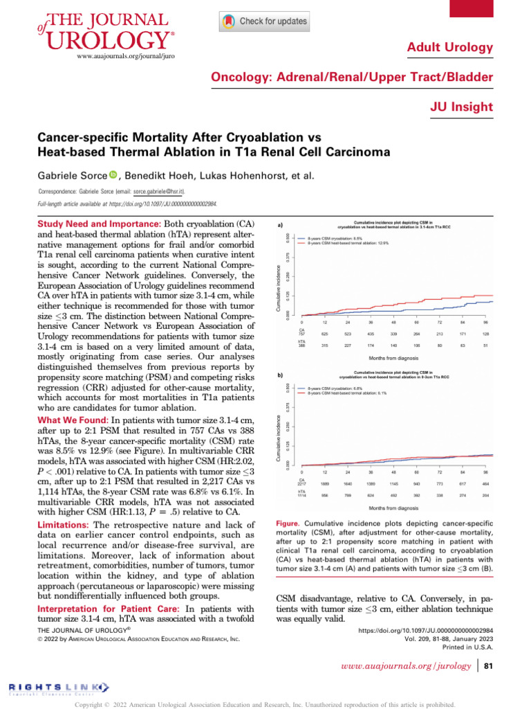 Sorce Et Al 2022 Cancer Specific Mortality After Cryoablation Vs Heat ...