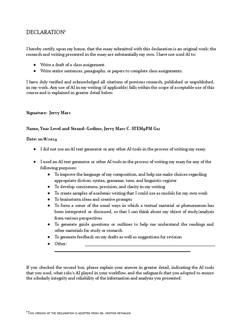 AI Declaration | PDF | Science & Mathematics