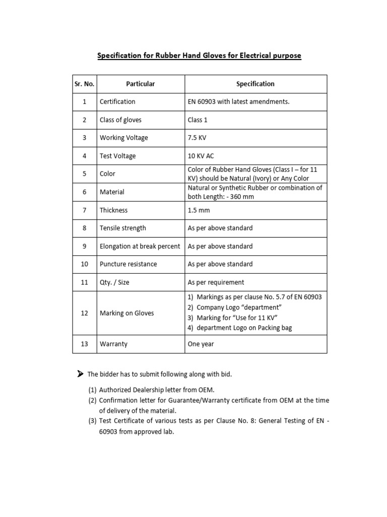Specification For Rubber Hand Gloves | PDF