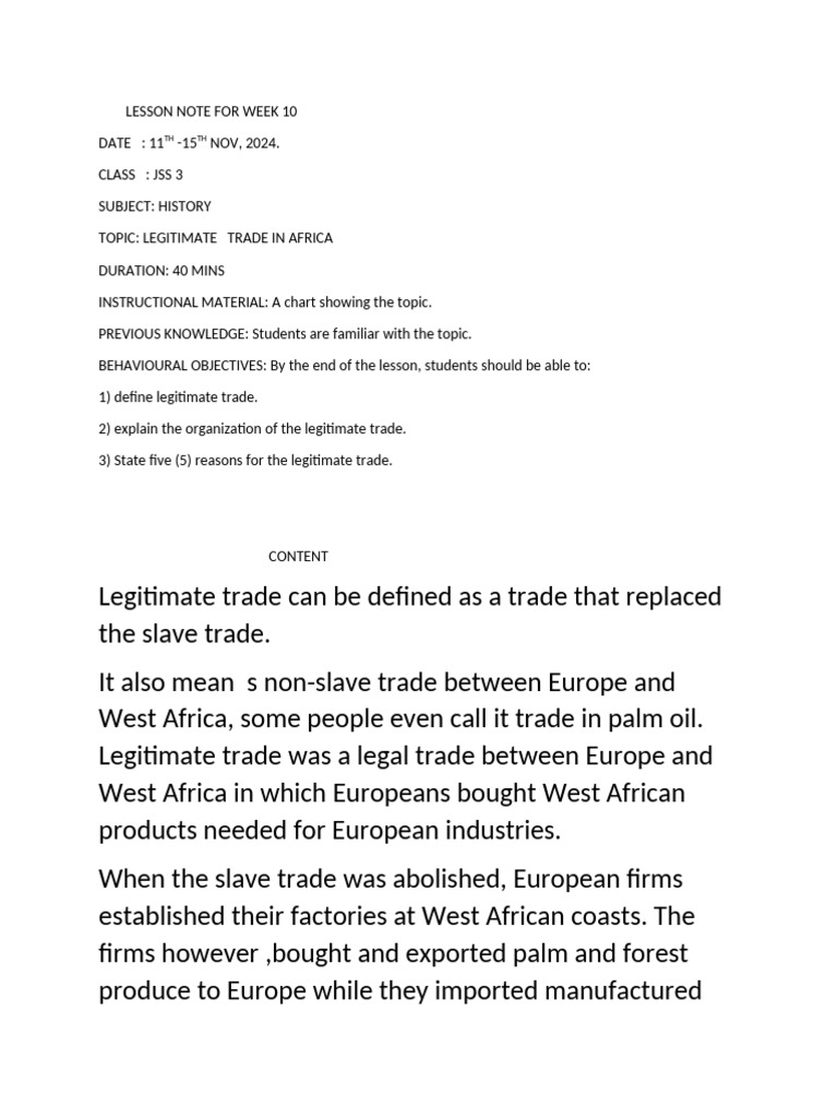 Legitimate Trade in Africa Lesson | PDF | Trade | Atlantic Slave Trade