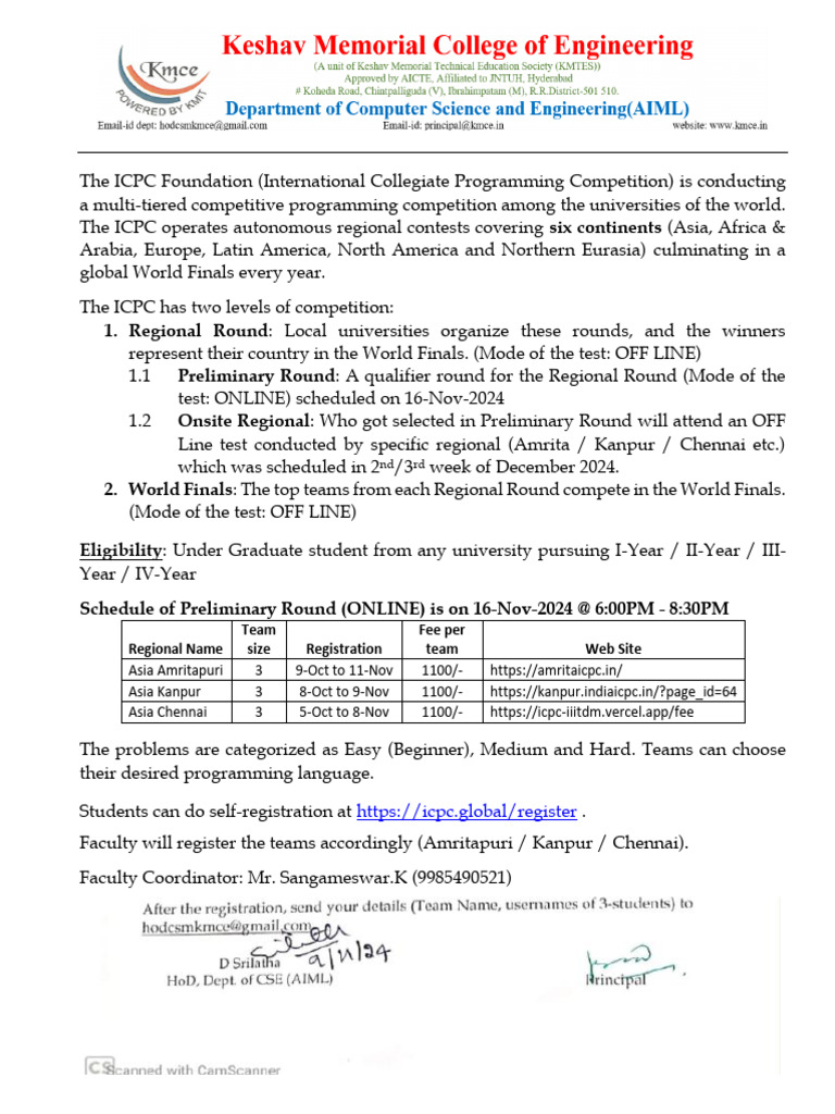 Icpc Circular Cse | PDF