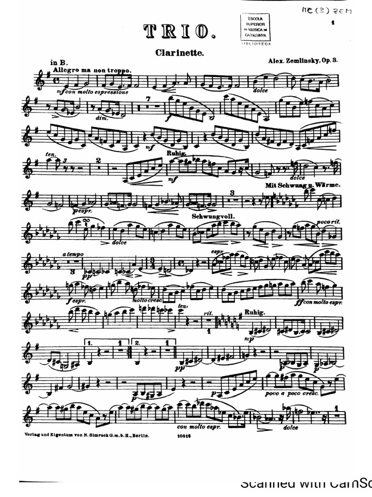 Zemlinsky - Trio (Clarinet) | PDF