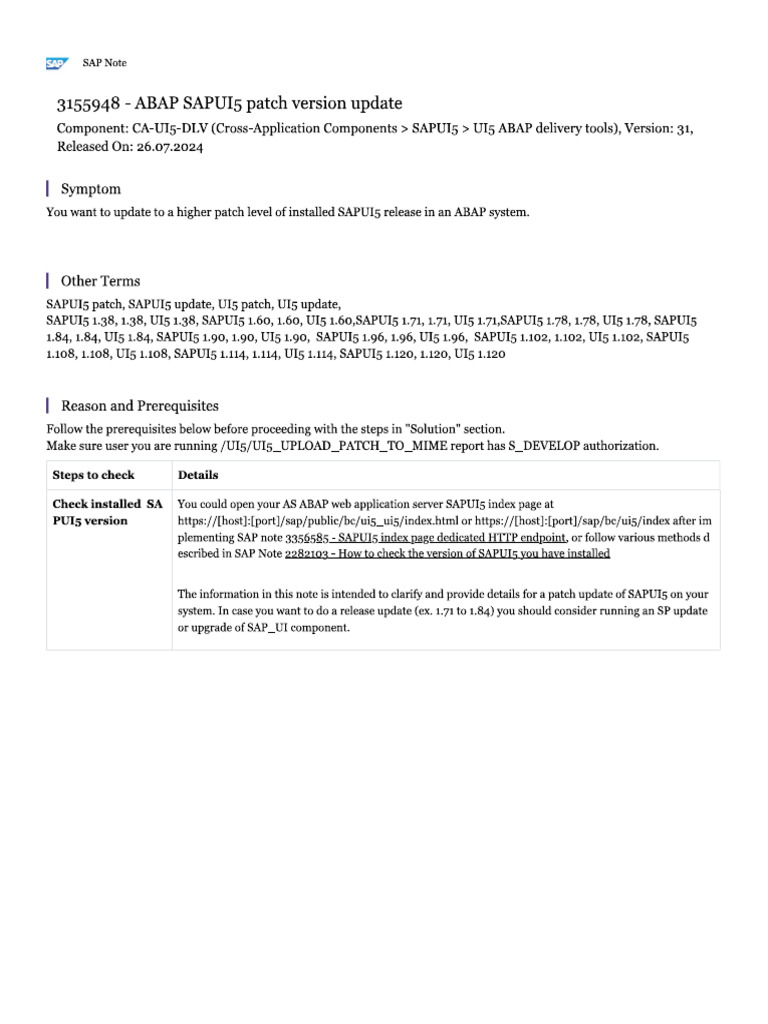 ABAP SAPUI5 Patch Version Update | PDF