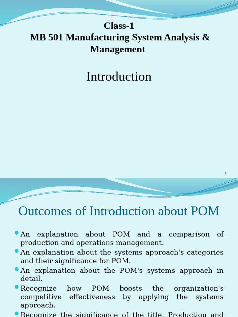 MB-501 Manufacturing System Class-1 | PDF | System | Operations Management