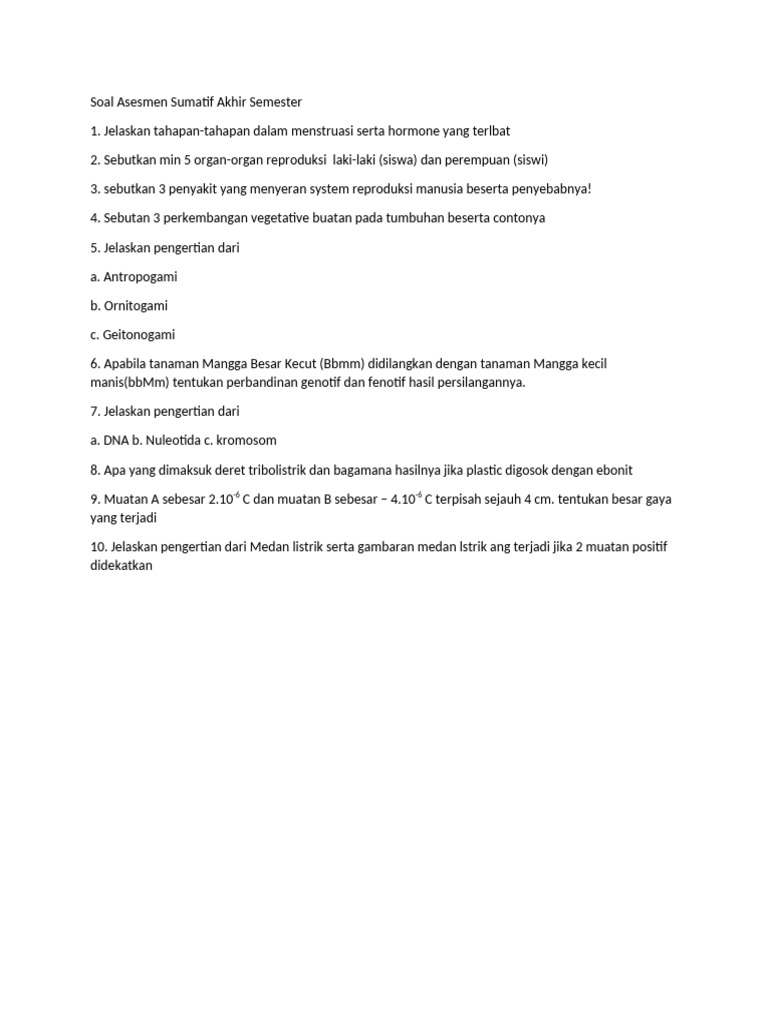 Soal Asesmen Sumatif Akhir Semester IPA Kelas IX | PDF | Sains & Matematika | Teknologi & Rekayasa