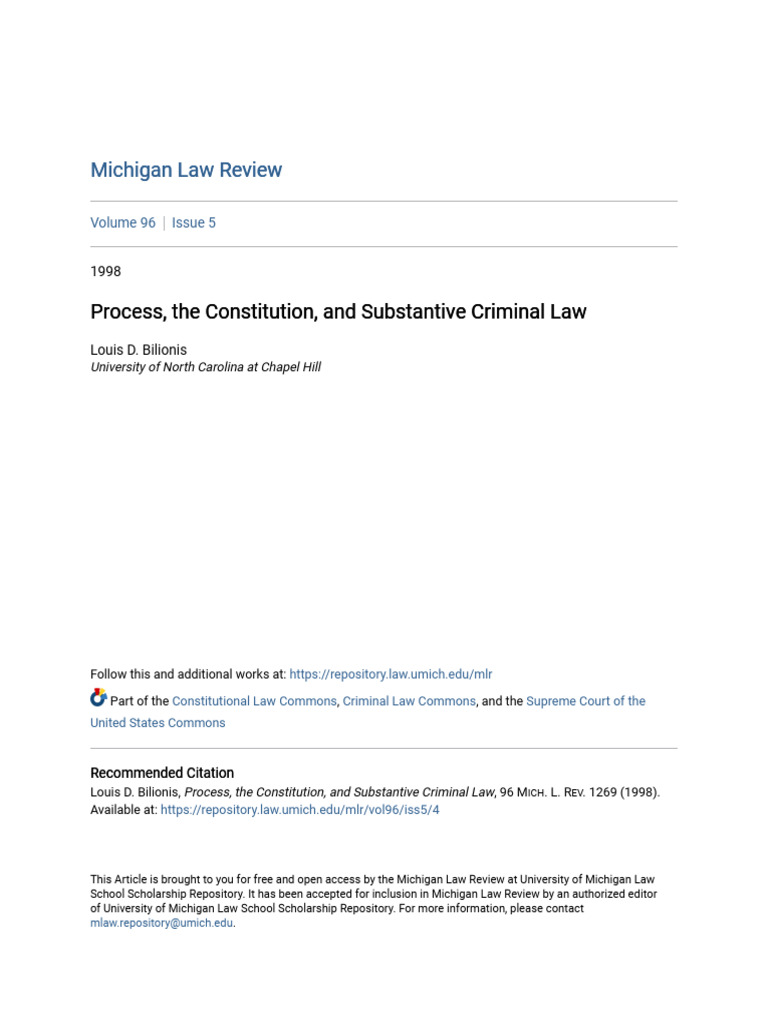 Process, The Constitution, and Substantive Criminal Law Autor Louis D ...