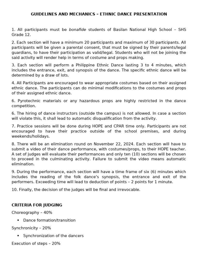 Datu and Dayang Ethnic Dance Guidelines | PDF