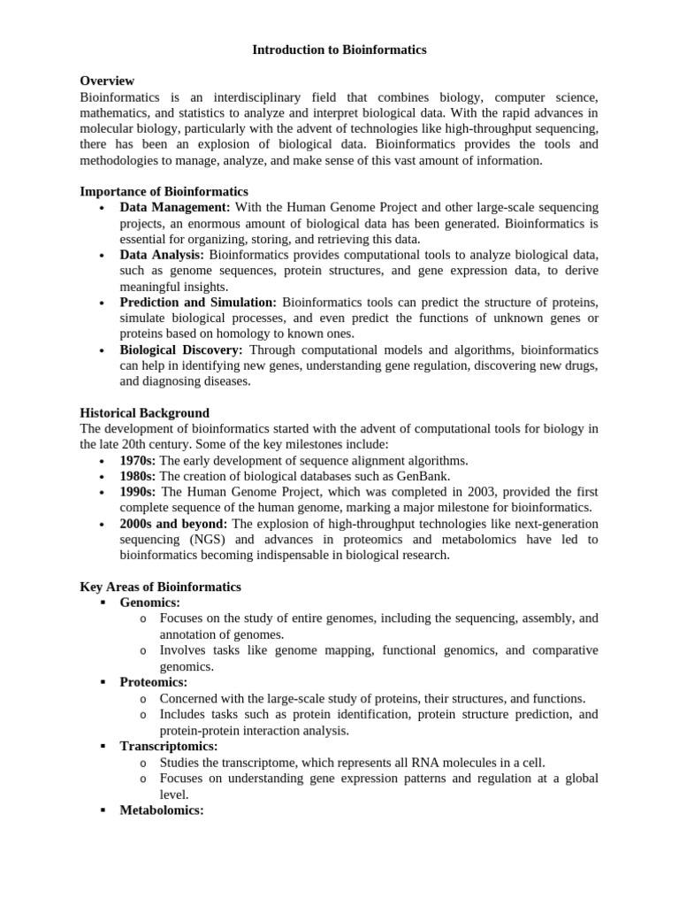 BIO 401 Note... Introduction To Bioinformatics | PDF | Bioinformatics | Sequence Alignment