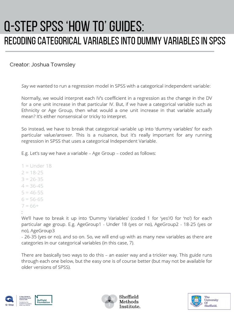 Website Worksheets - SPSS - Recoding Categorical Variables | PDF ... Website Worksheets - SPSS - Recoding Categorical Variables | PDF ...