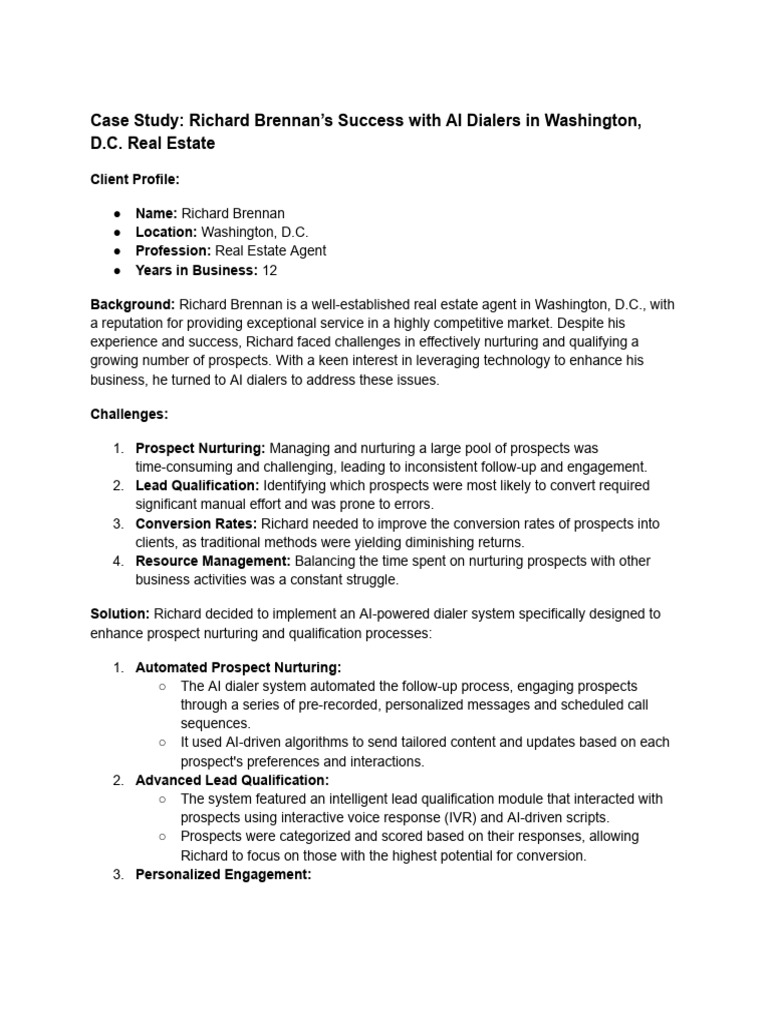 Case Study - Richard Brennan's Success With AI Dialers in Washington, DC | PDF | Analytics ...