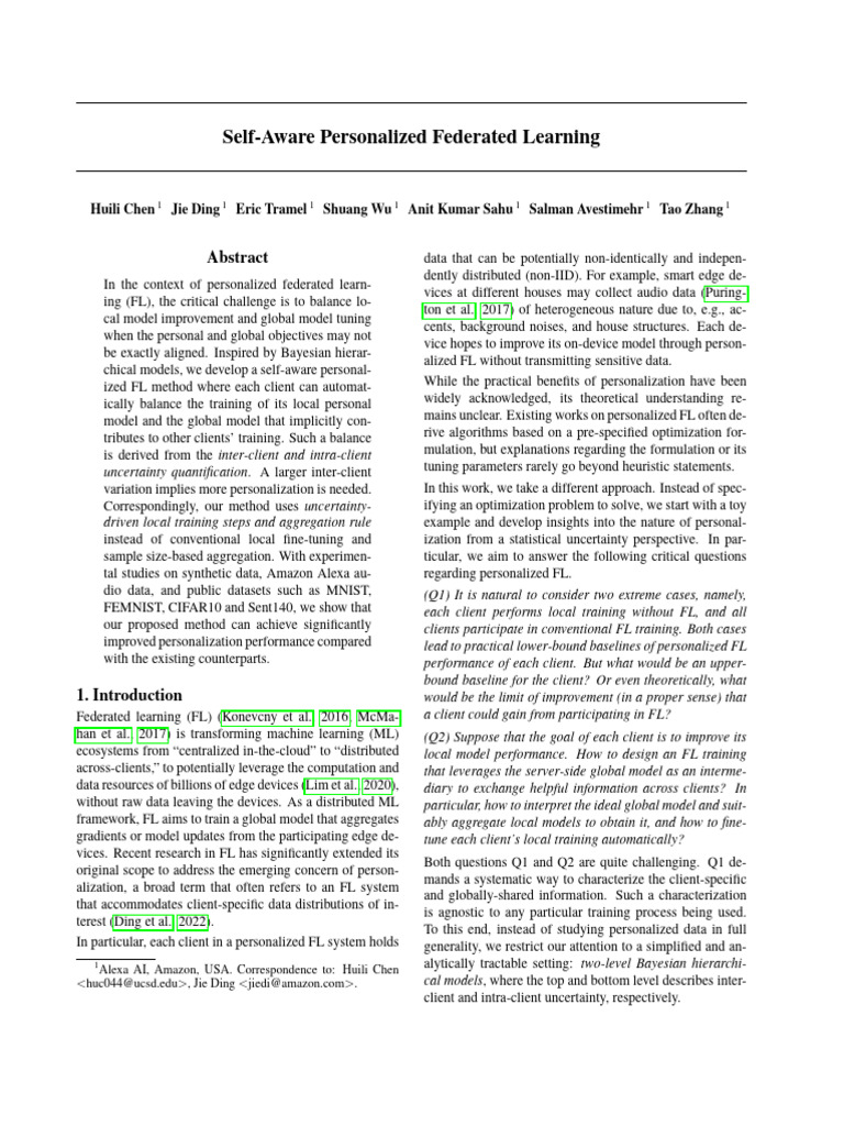 Self-Aware Personalized Federated Learning | PDF | Variance ...