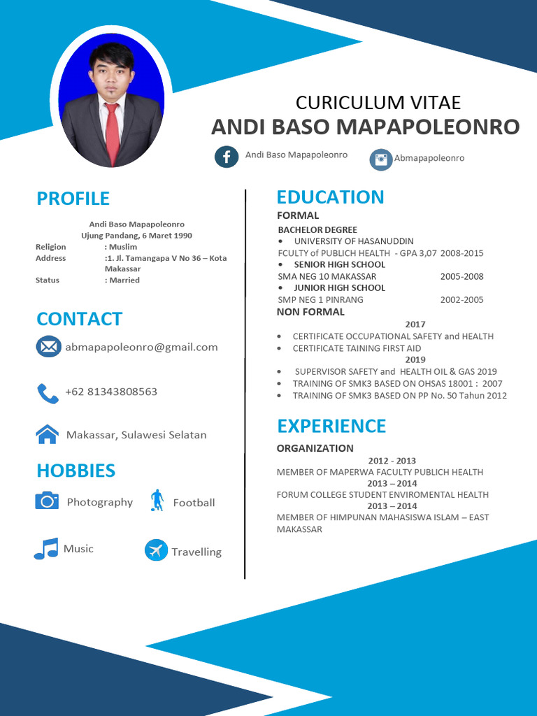 Andi Baso Mapapoleonro HSE Resume | PDF | Occupational Safety And Health | Safety