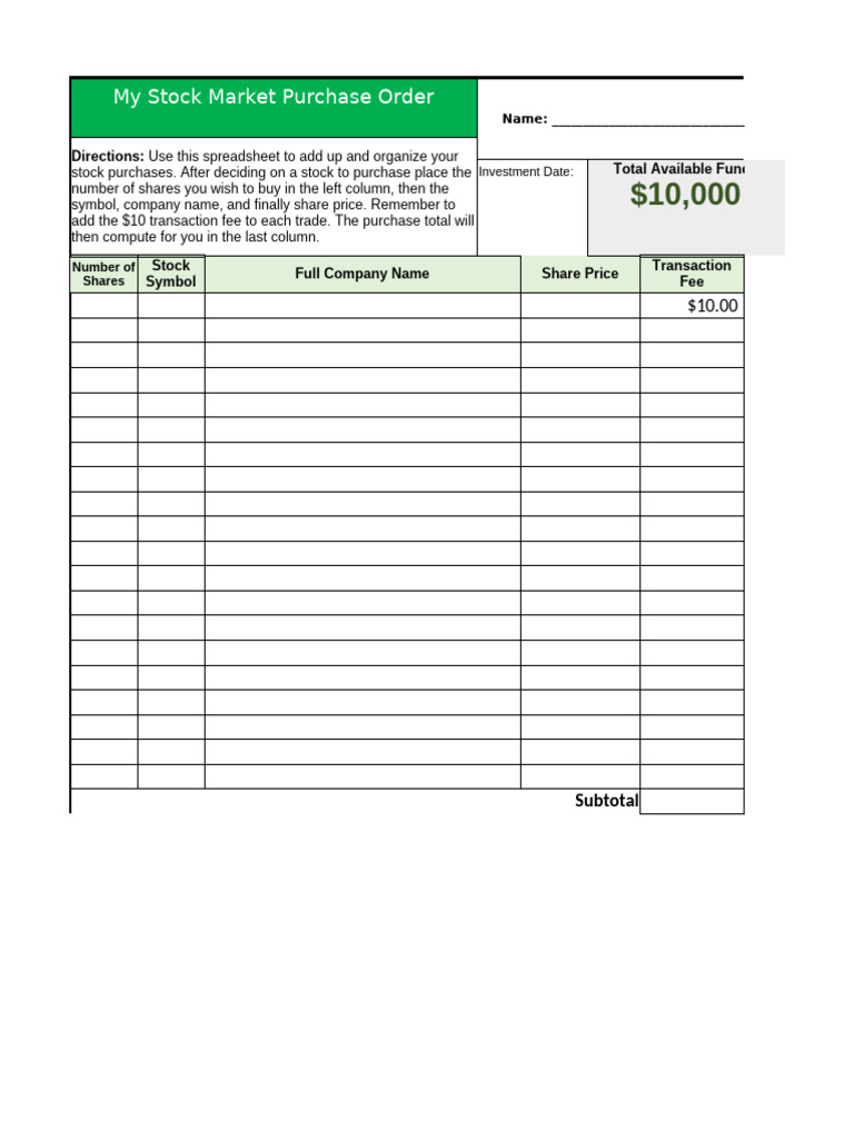 01 - Stock Market Purchase Order | PDF