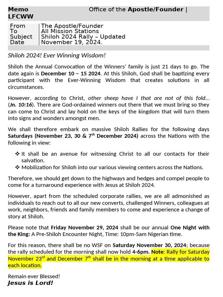 Most Updated Memo - Epistle On Shiloh Rally-1 | PDF
