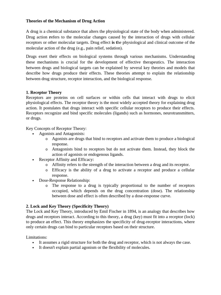 BCH 409 Note... Theories of The Mechanism of Drug Action | PDF ...