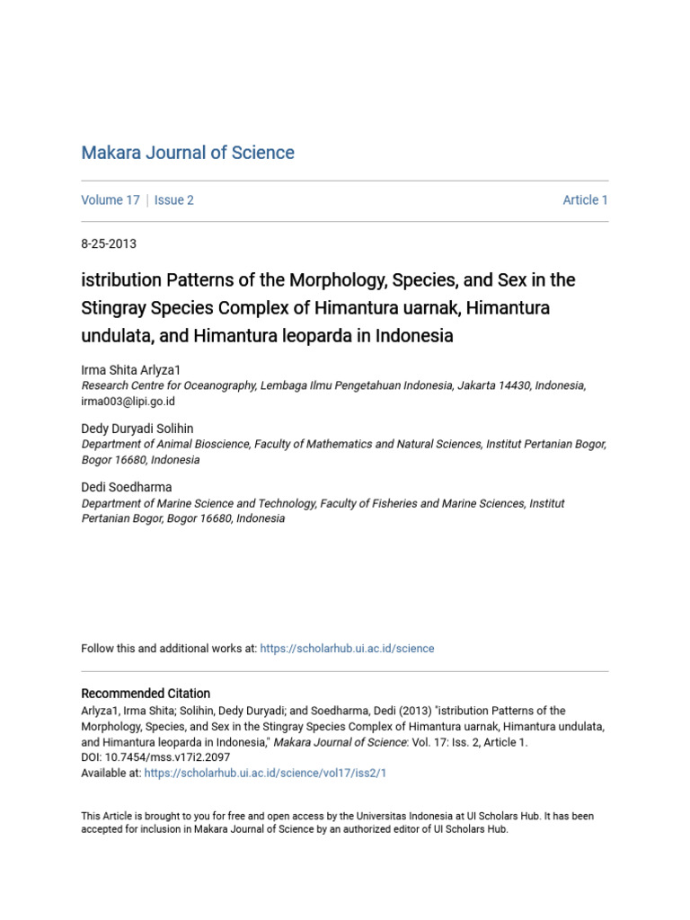 Istribution Patterns Of The Morphology Species And Sex In The S Pdf