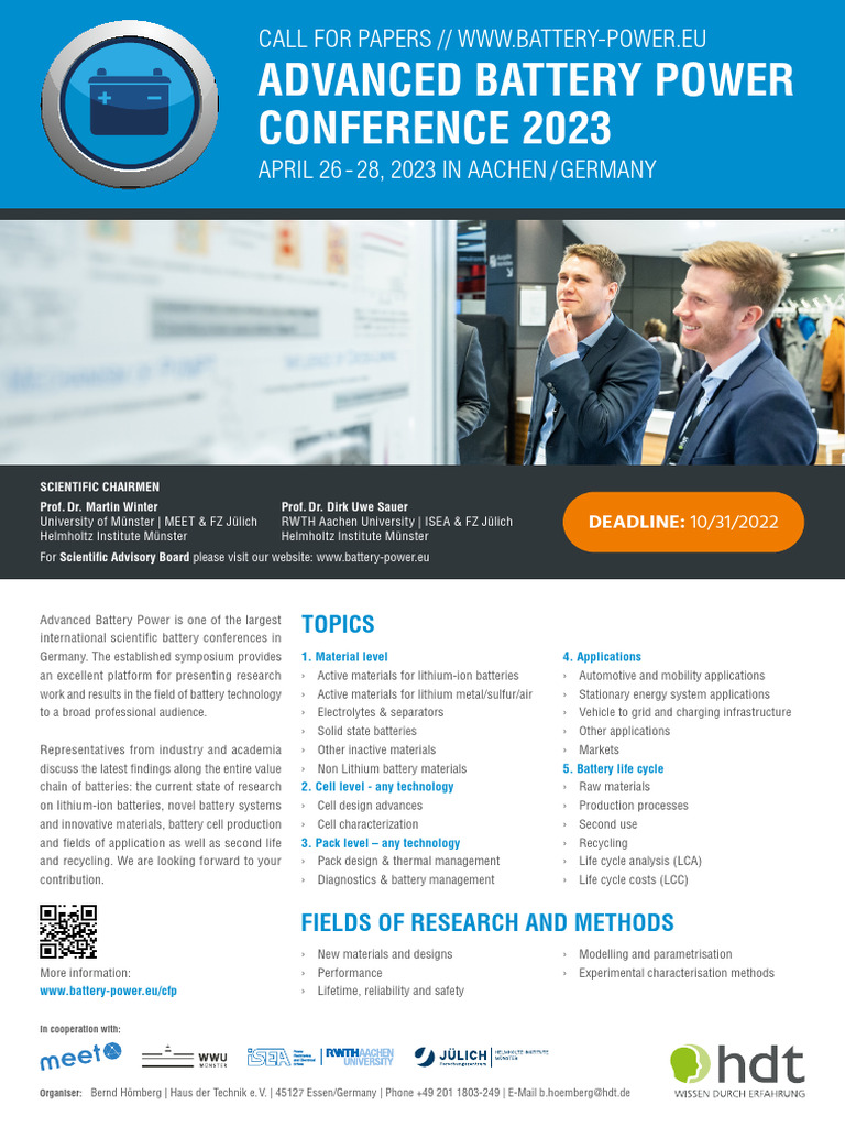 HDT BT 2023 Call-for-Papers | PDF | Lithium Ion Battery | Life Cycle Assessment