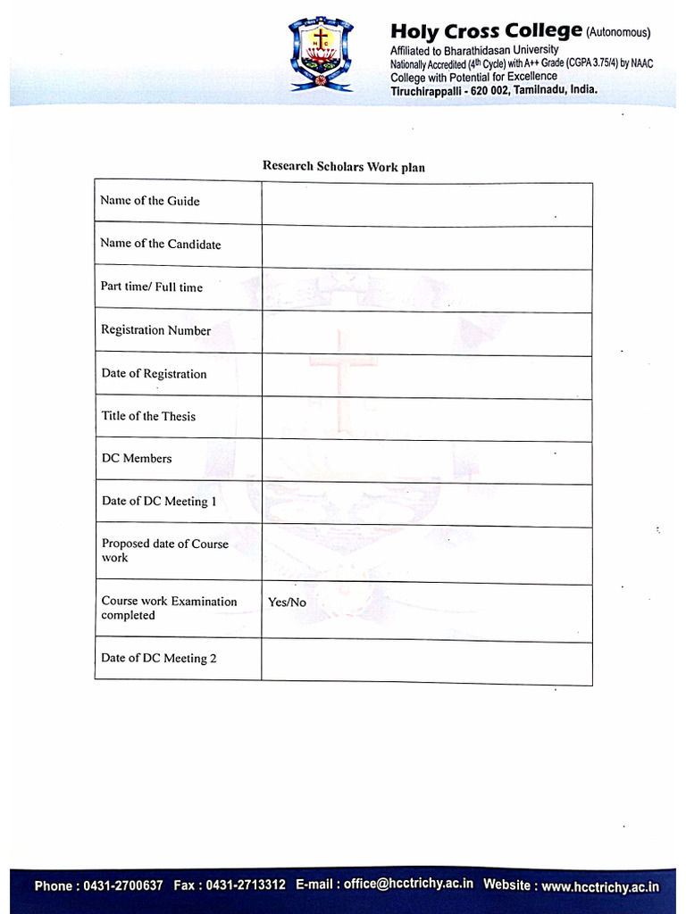 Research Scholars Work Plan | PDF