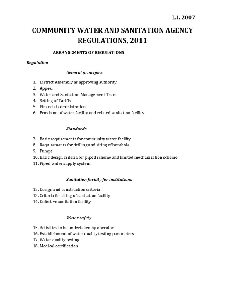 Community Water and Sanitation Agency Regulation, 2011 (L.I. 2007 ...