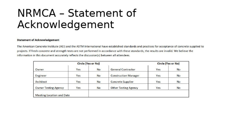 NRMCA - Statement of Acknowledgement | PDF