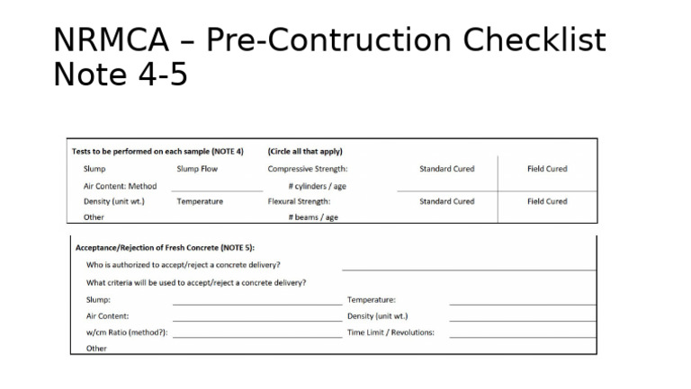 NRMCA - Pre-Contruction Checklist Note 4-5 | PDF