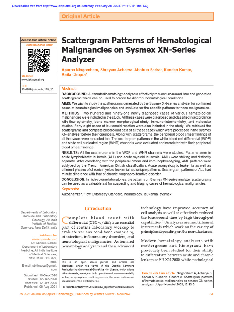 Journal in Hematology 1 - Scattergram Patterns of Hematological ...