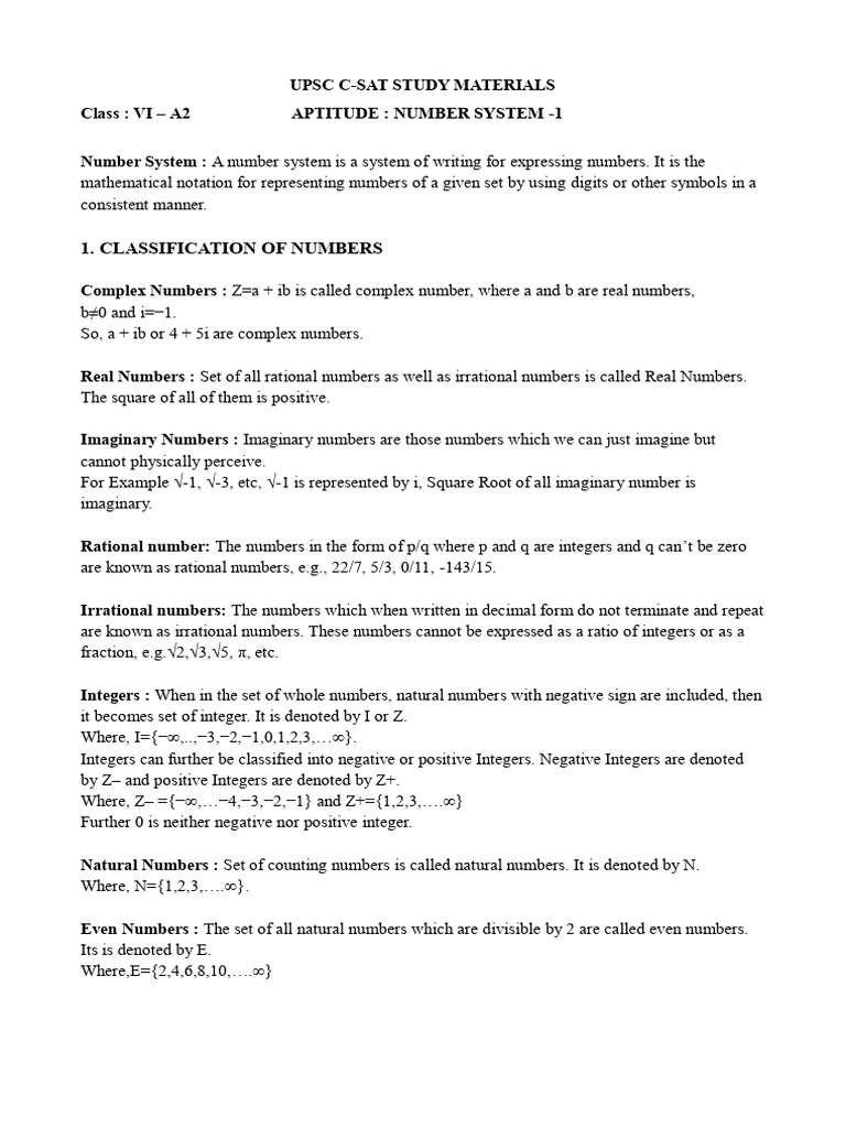 Number System - 1 | PDF | Numbers | Integer