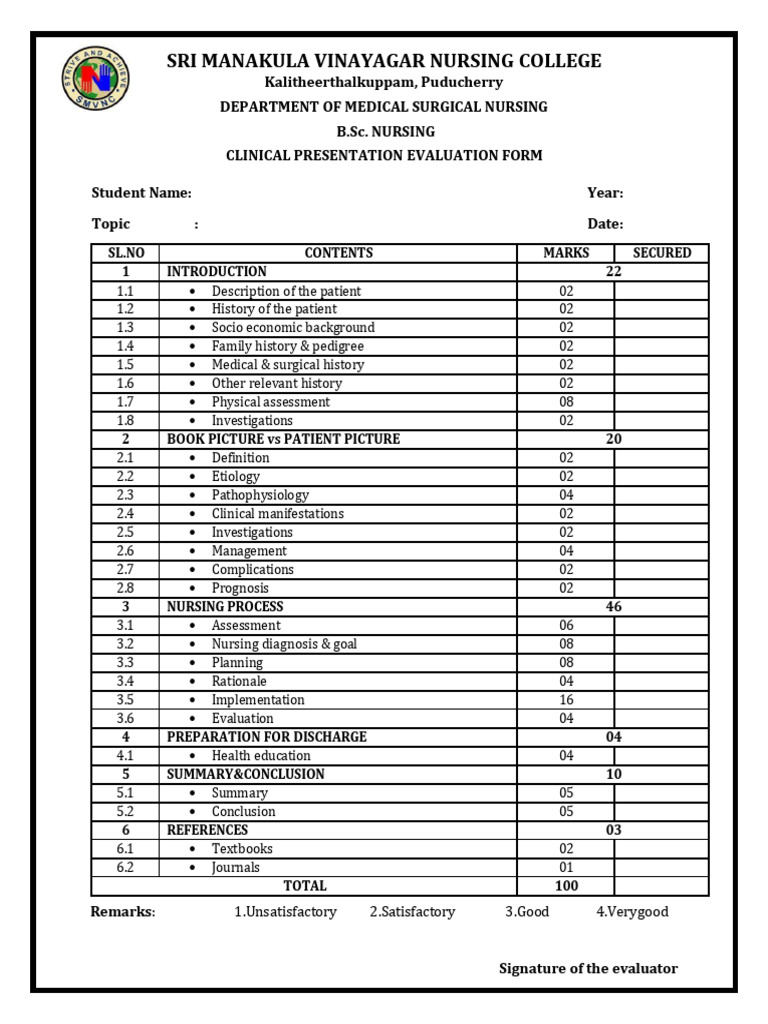 Clinical Presentation Evaluation From - Bs. C. Nursing | PDF | Medical Specialties | Health Sciences