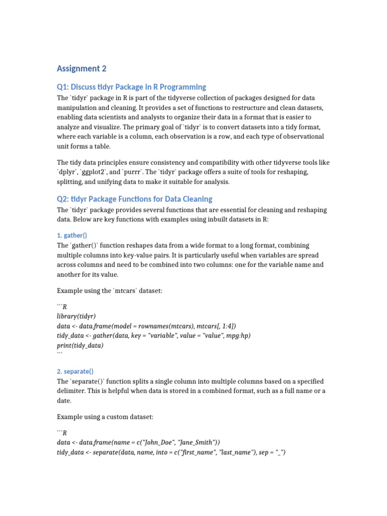 Assignment 2 Tidyr | PDF | Data | Computing Assignment 2 Tidyr | PDF | Data | Computing