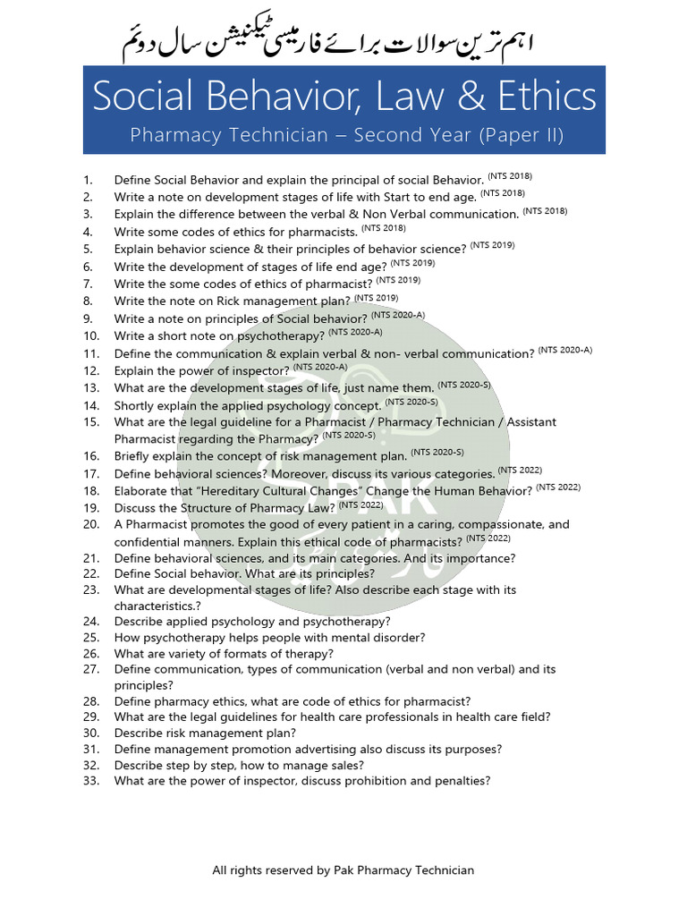 Social Behavior Law & Ethics | PDF | Pharmacy | Psychotherapy