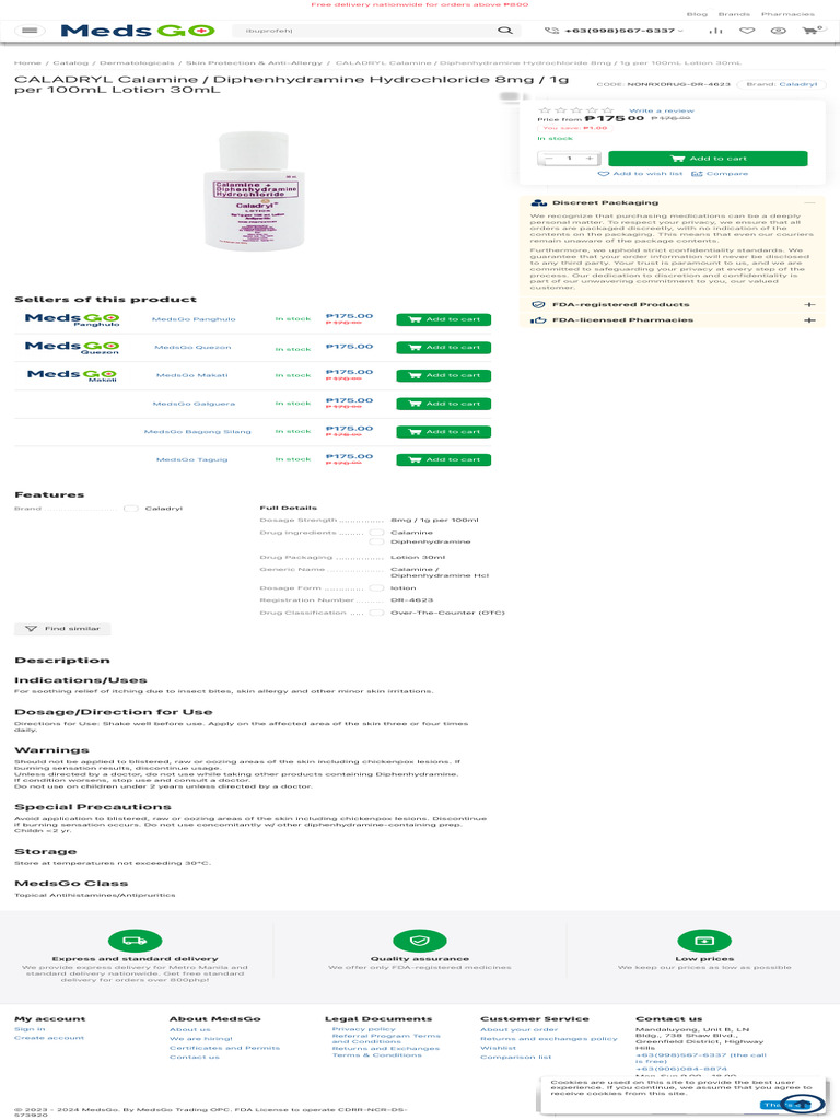 Caladryl Lotion Pricing and Delivery Info | PDF | Over The Counter Drug ...
