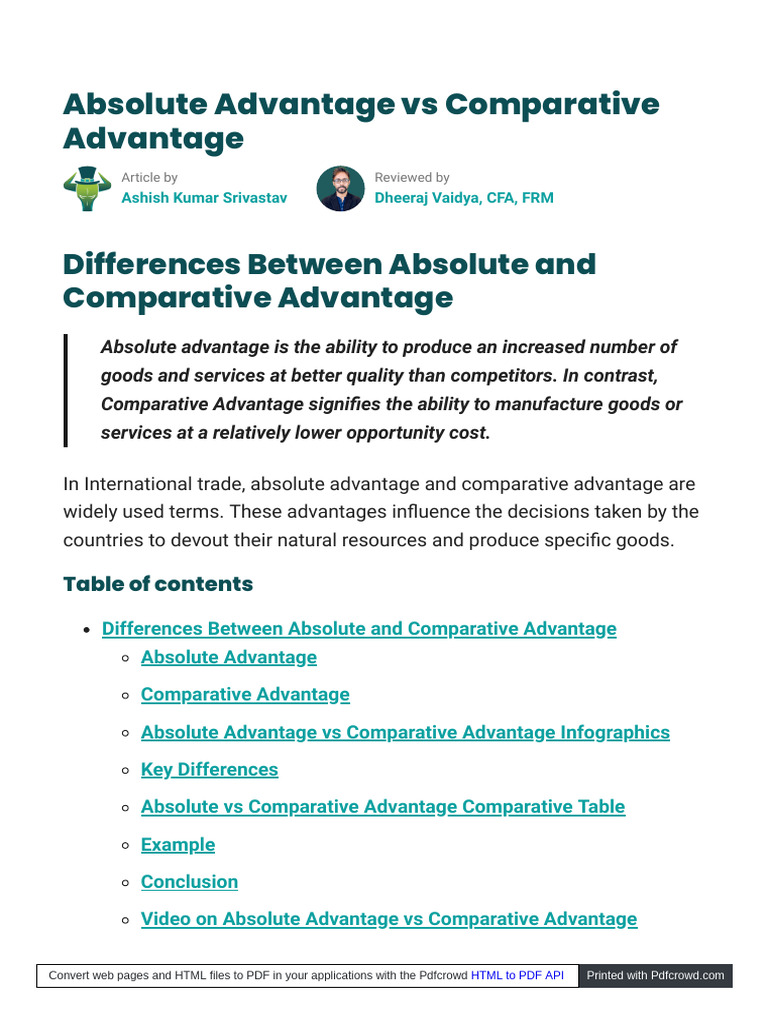 Absolute vs. Comparative Advantagee | PDF | Opportunity Cost | Html