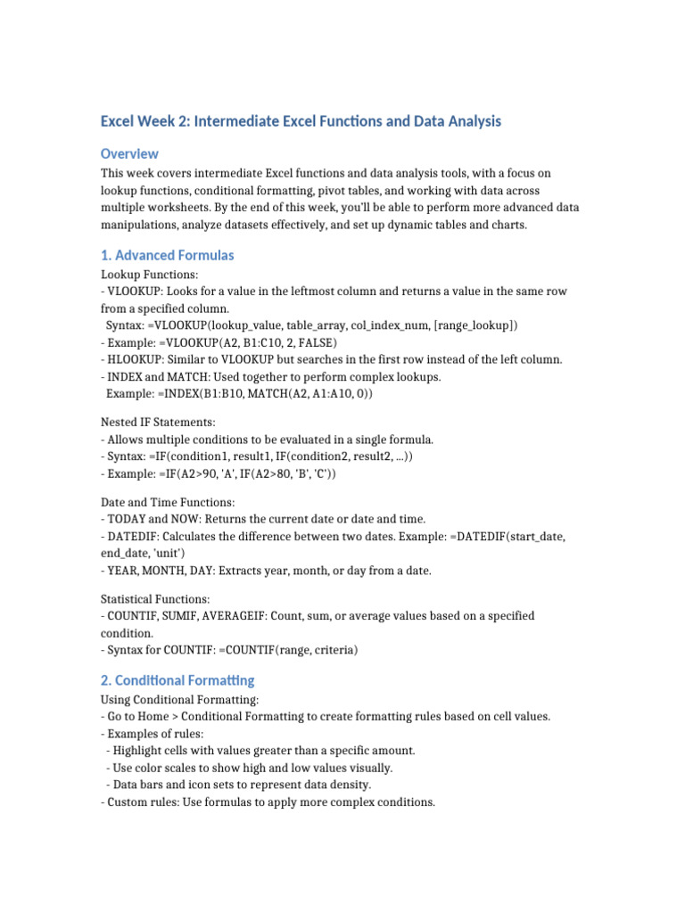 Excel Week 2 Detailed Notes | PDF | Data | Information Retrieval