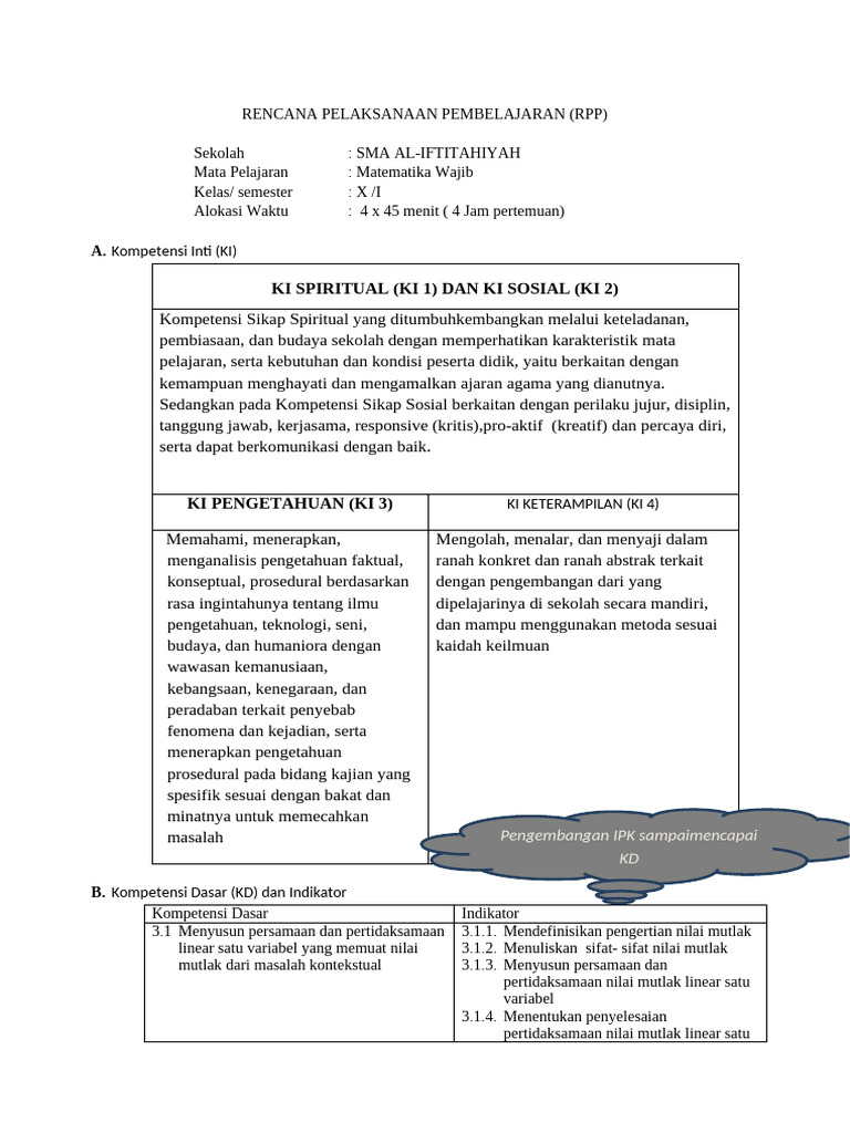 Contoh RPP Mapel Wajib A | PDF