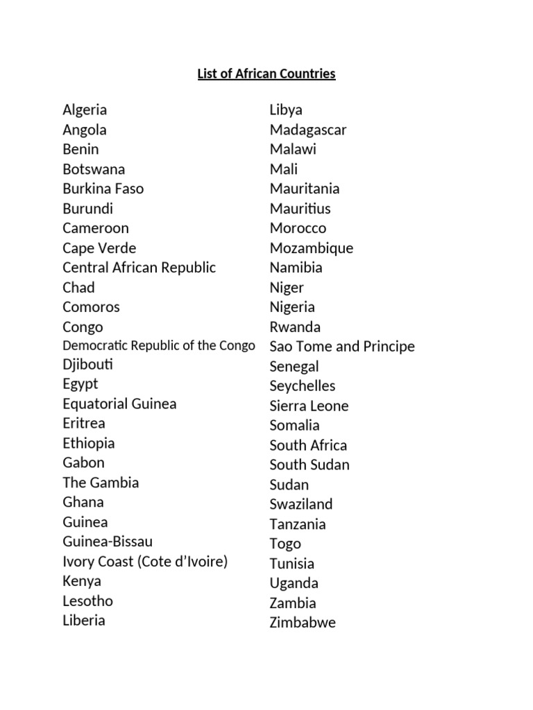 African Countries List | PDF