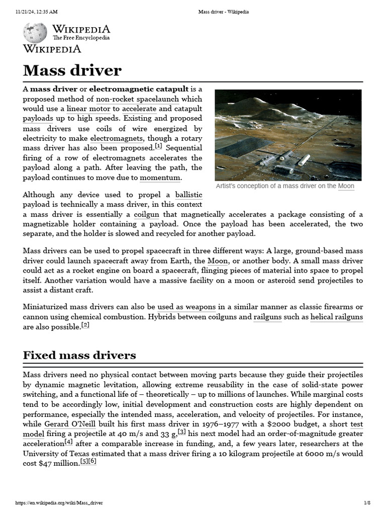 Mass Driver - Wikipedia | PDF | Spacecraft Propulsion | Flight