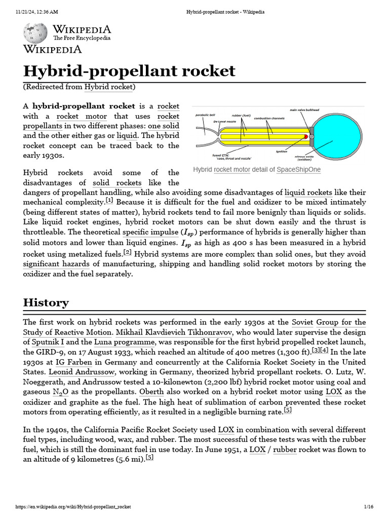 Hybrid-Propellant Rocket - Wikipedia | PDF | Rocket Propellant | Rocketry