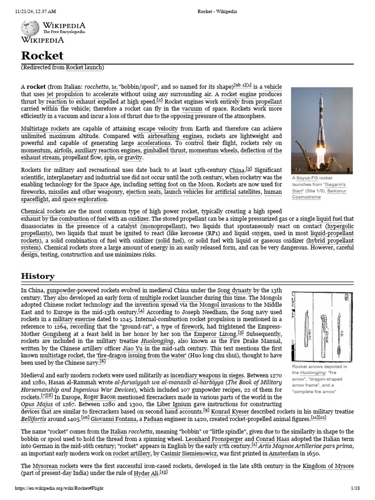Rocket - Wikipedia | PDF | Rocket | Rocket Propellant